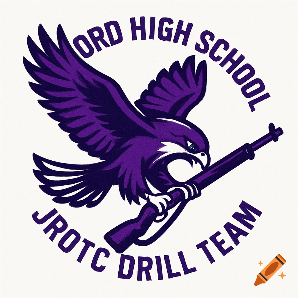 Army JROTC drill team logo with purple and white falcon holding rifle ...