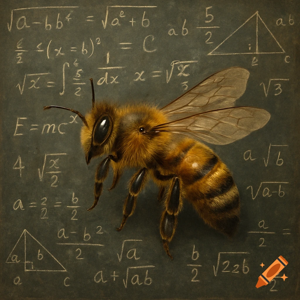 A bee on a chalkboard with math equations on Craiyon