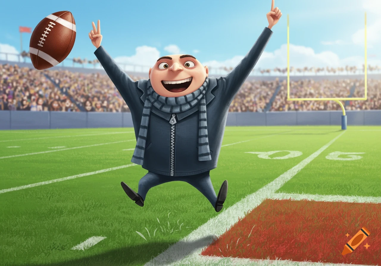 Gru scoring a touchdown on Craiyon