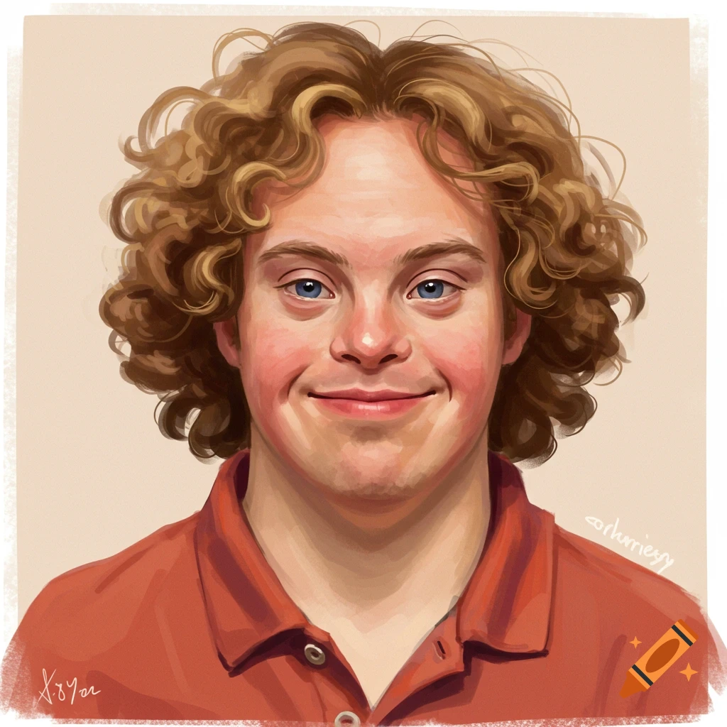 Portrait of a smiling young man with curly hair. on Craiyon