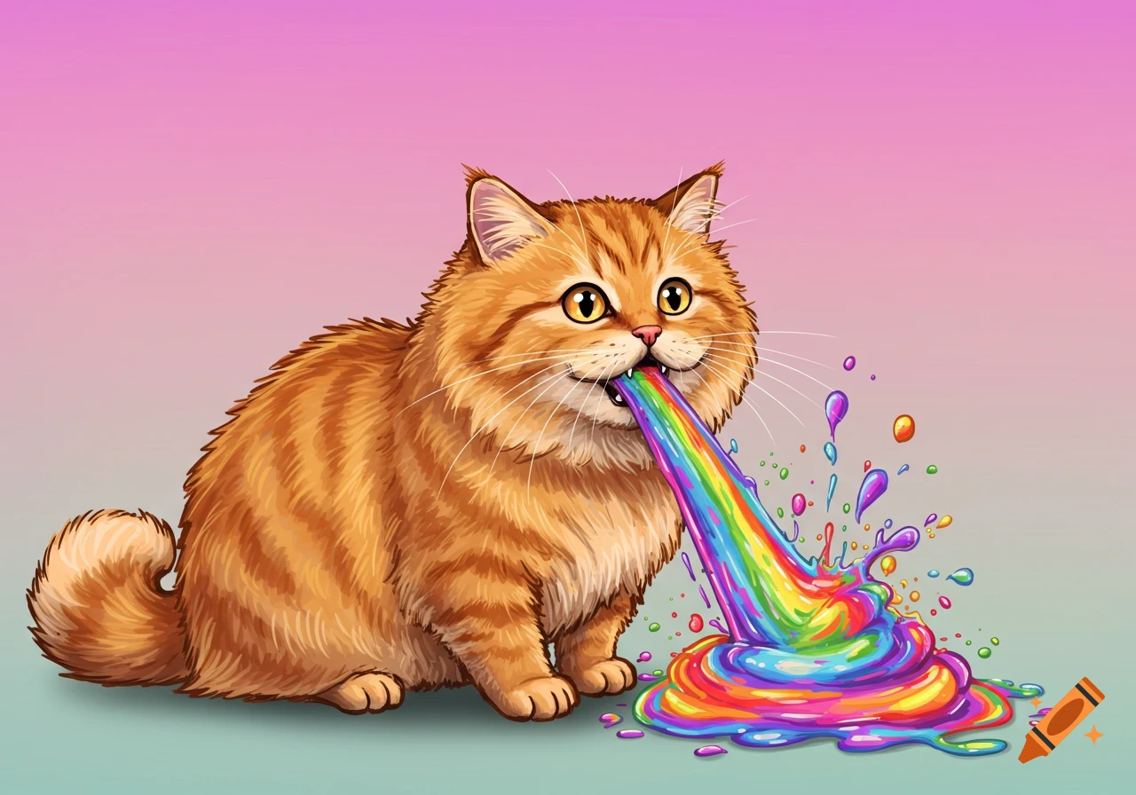 Cat puking rainbow on Craiyon