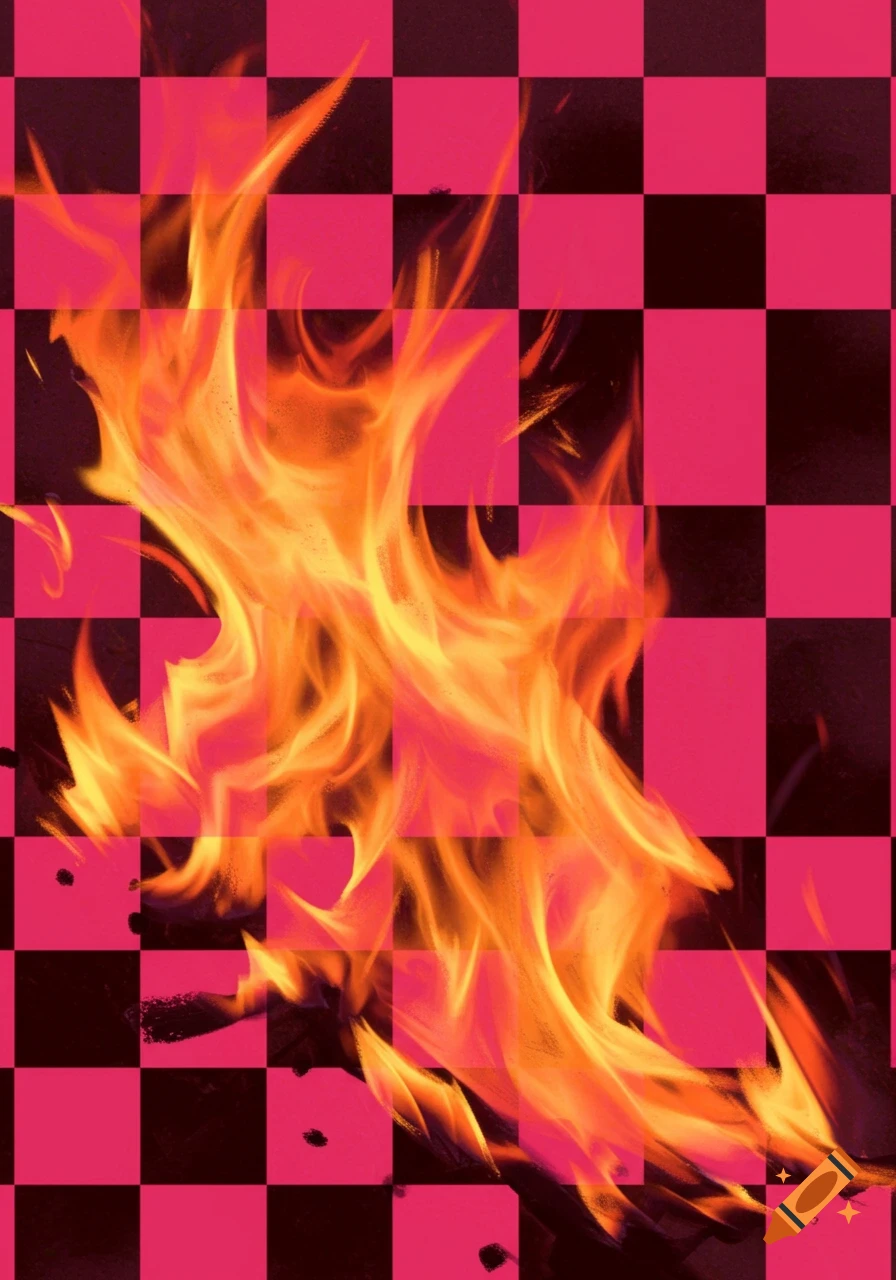 Flames over a pink and black checkerboard pattern. on Craiyon