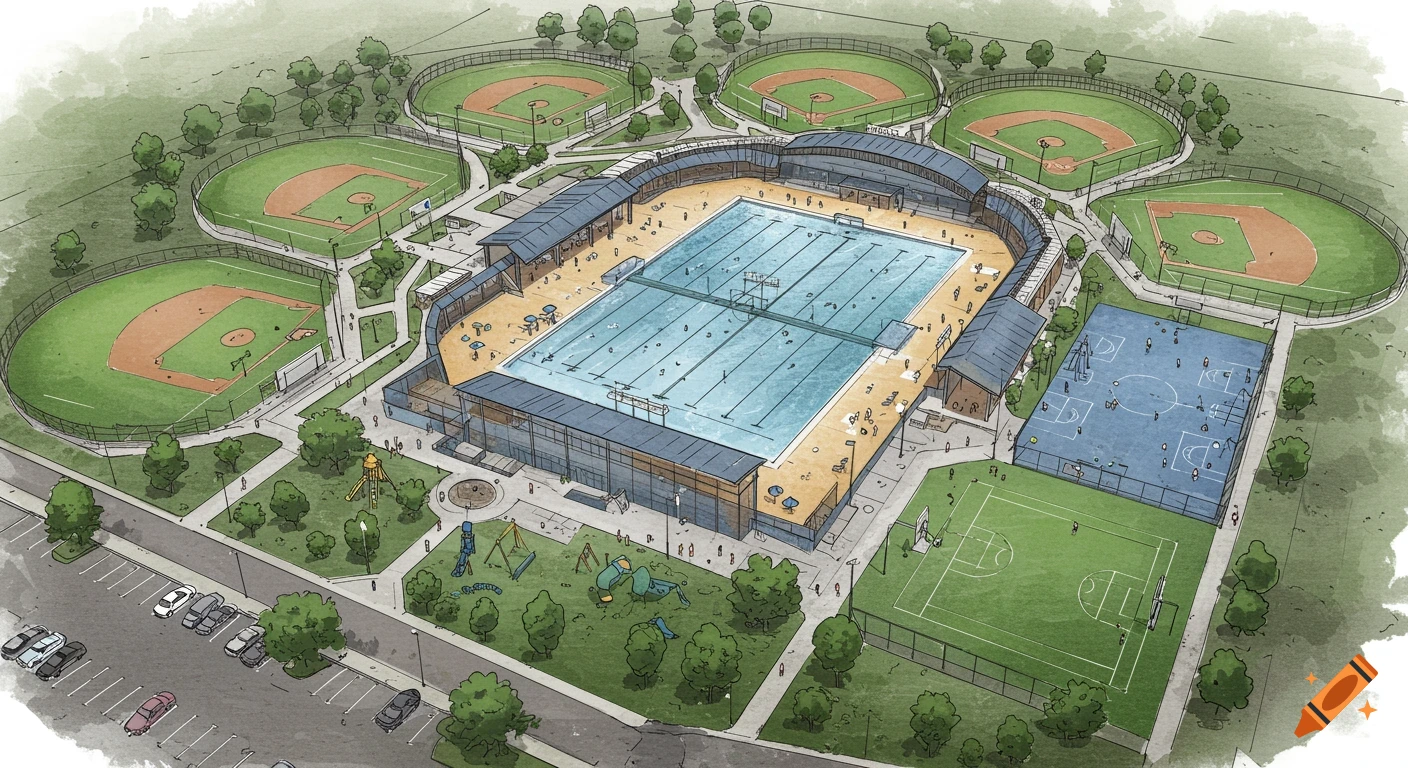 Illustrated aerial view of Michigan Stadium with a large roof and ...