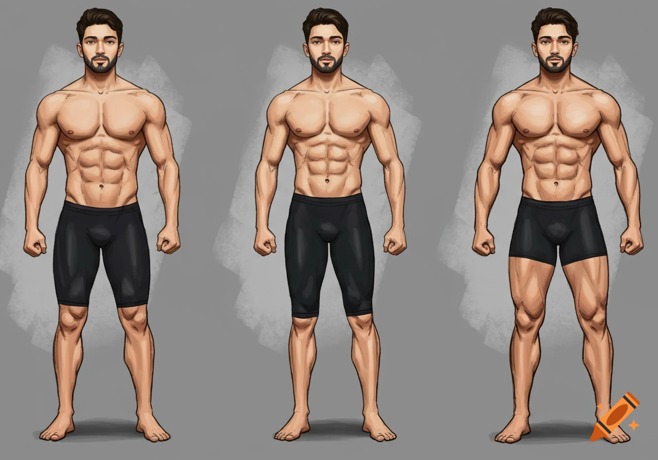 Black and white sketch of a muscular male figure, front and back views ...