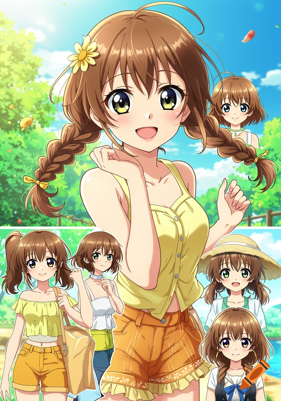 Anime girls in summer outfits outdoors on Craiyon