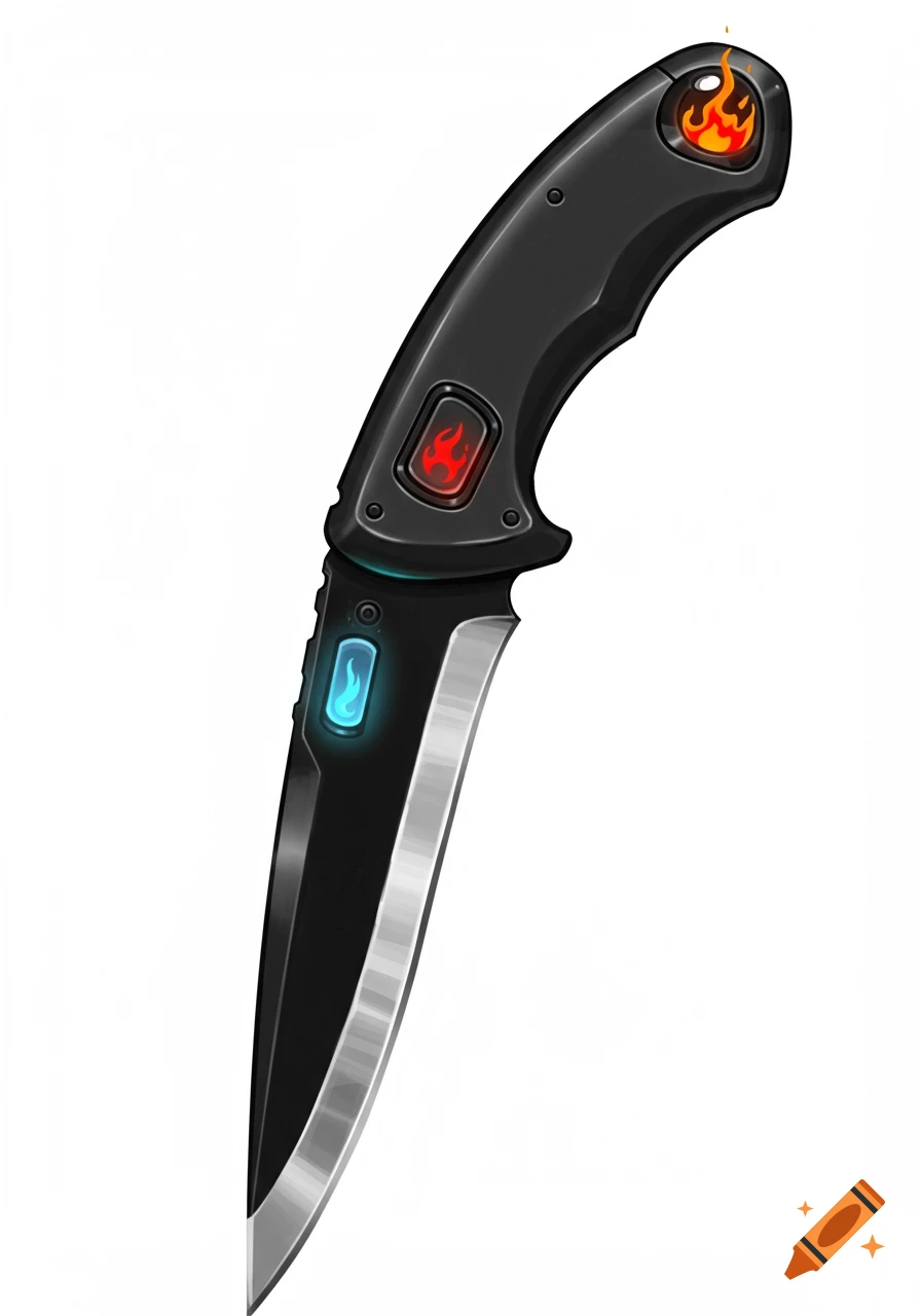 A black knife with red heat and blue cool buttons. on Craiyon