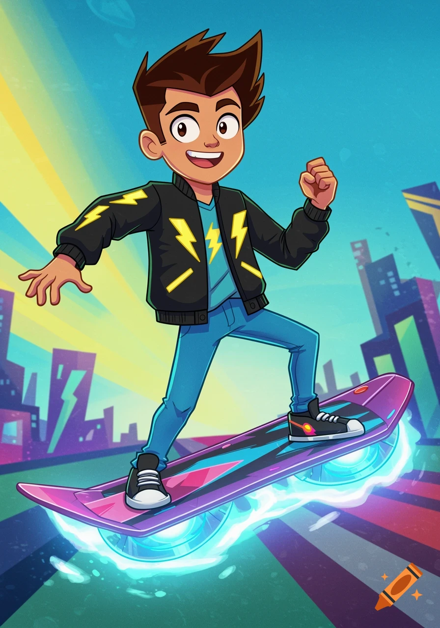Zay (Kid Zeus) in Nickelodeon cartoon style with bomber jacket and ...