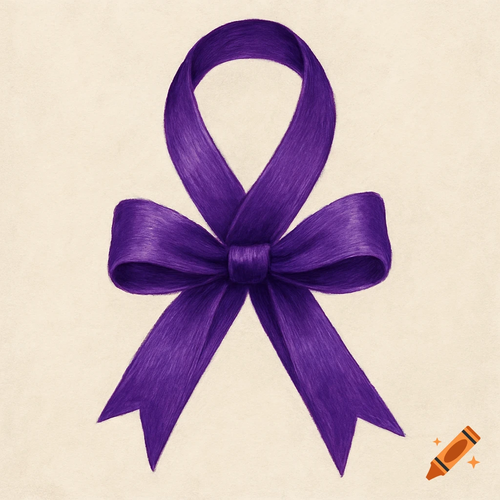 A purple awareness ribbon tied in a loop and a bow. on Craiyon