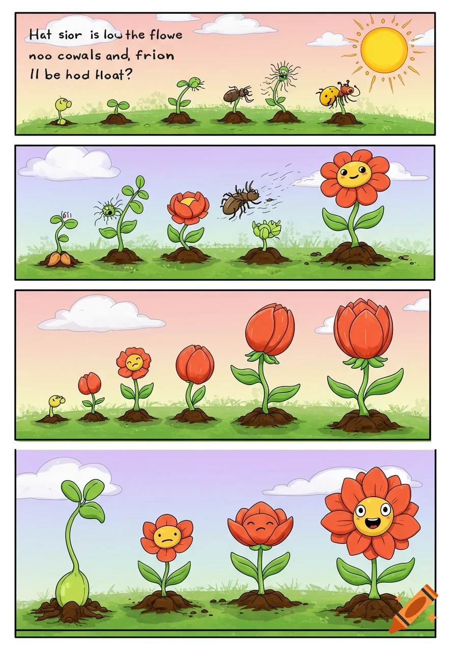 Cute cartoon illustration of growth, creativity, and challenge on Craiyon