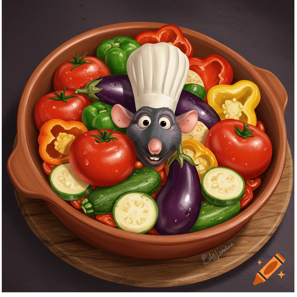 Remy from Ratatouille jumping over Sylvester the Cat in a kitchen on ...