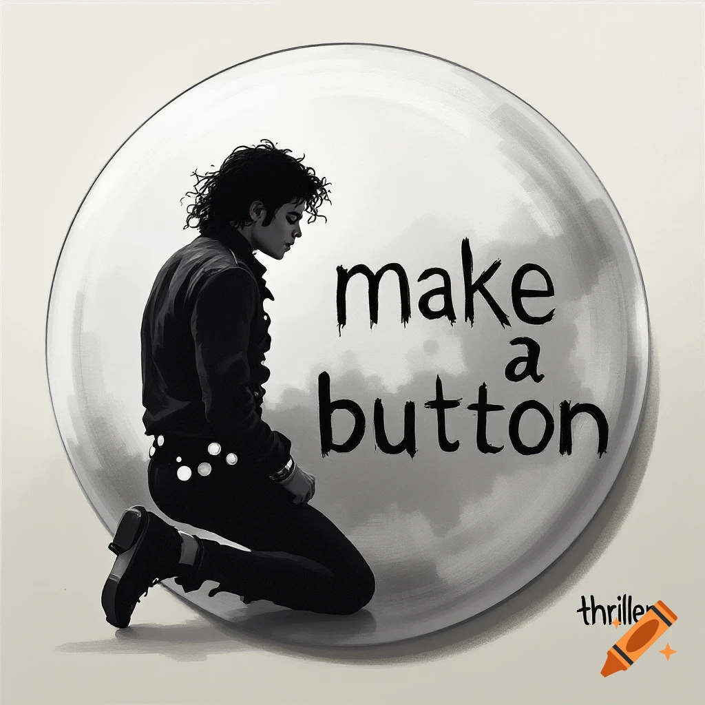 Michael Jackson kneeling next to a large sphere with text 'make a ...