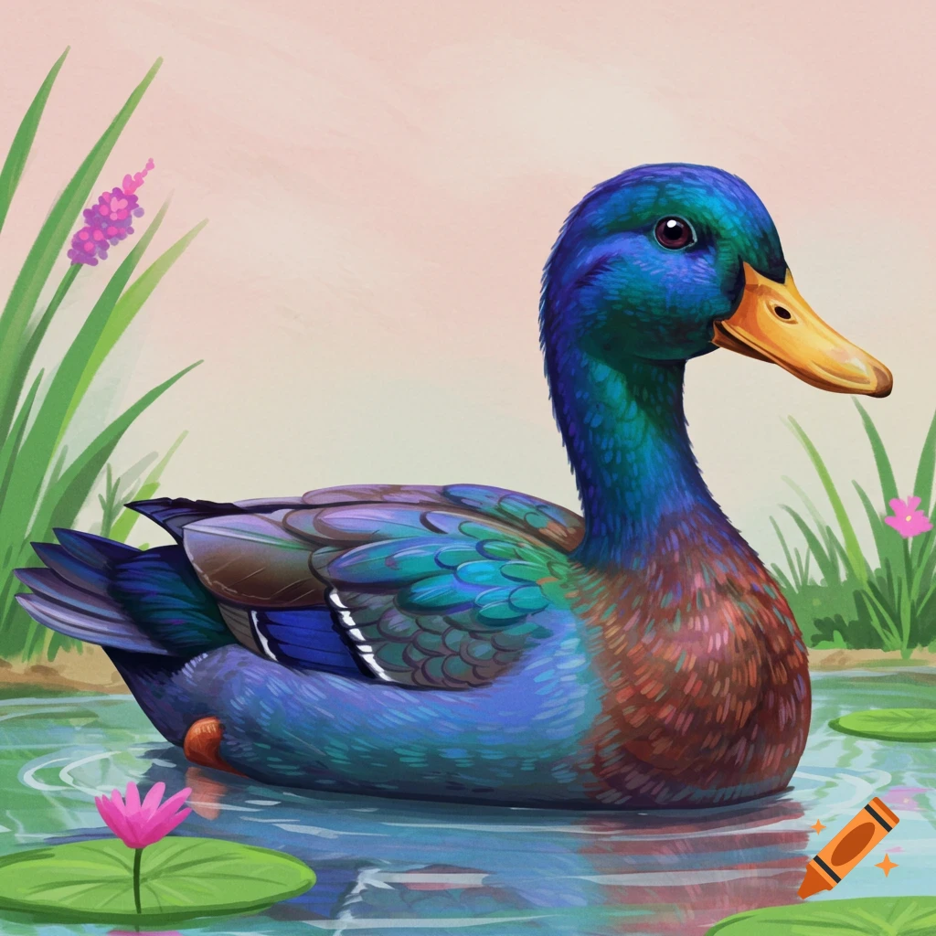 Color pencil drawing of a realistic duck on journal paper on Craiyon