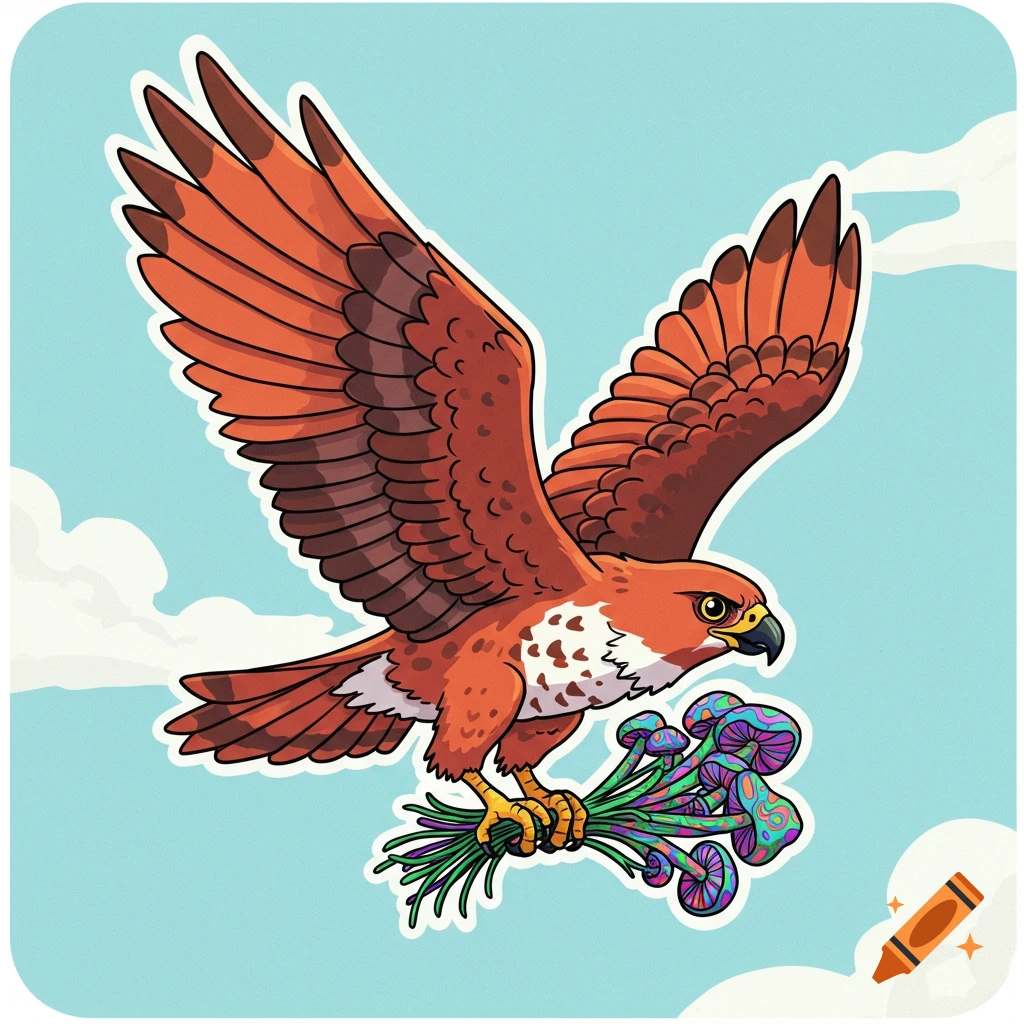 Clip art illustration of a red tail hawk flying and carrying a bouquet ...