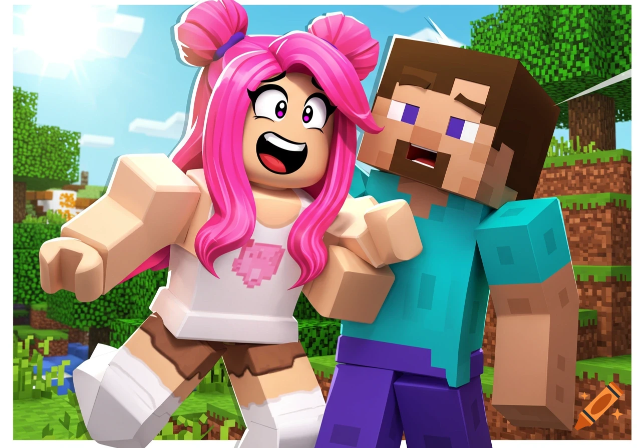 Roblox girl kidnapped by Minecraft Steve on Craiyon