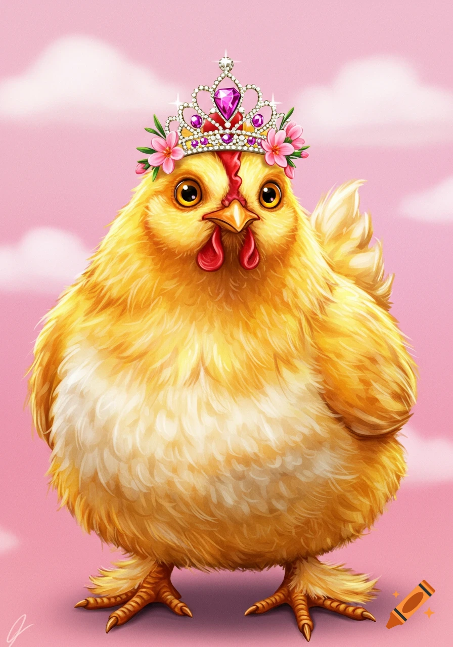 Chicken wearing a princess hat on Craiyon