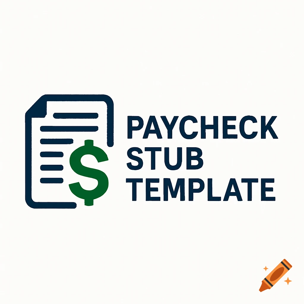 Logo with a document icon, dollar sign, and text 'Paycheck Stub ...