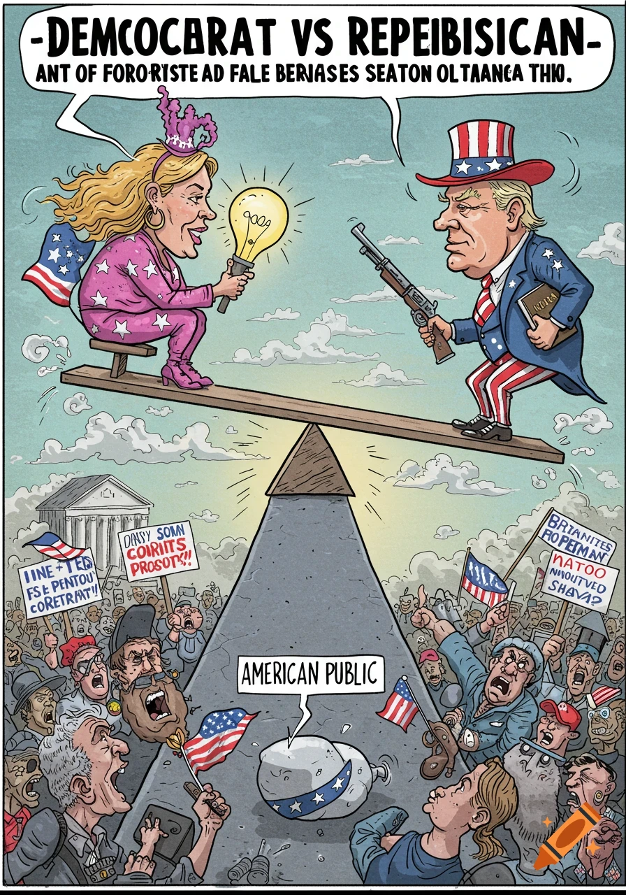Satirical political cartoon showing Democrats and Republicans as ...
