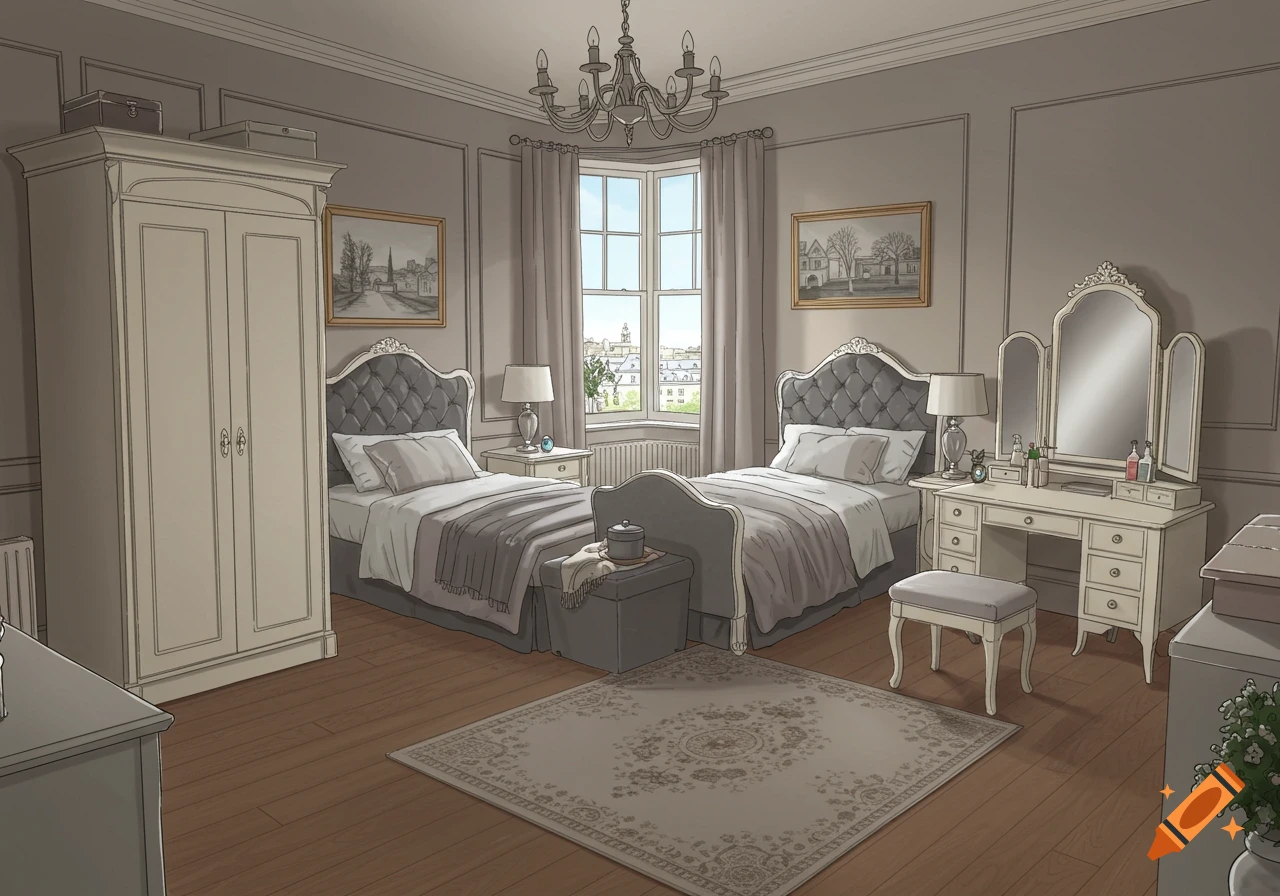 A detailed 3D top-down view of a modern apartment floor plan, showing a ...