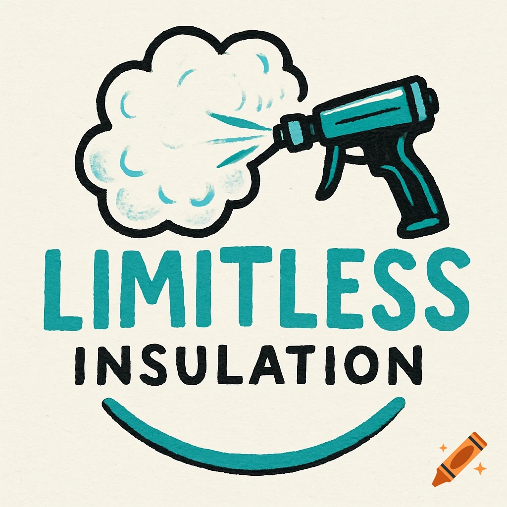 Hand drawn logo for Limitless Insulation showing a spray foam gun ...