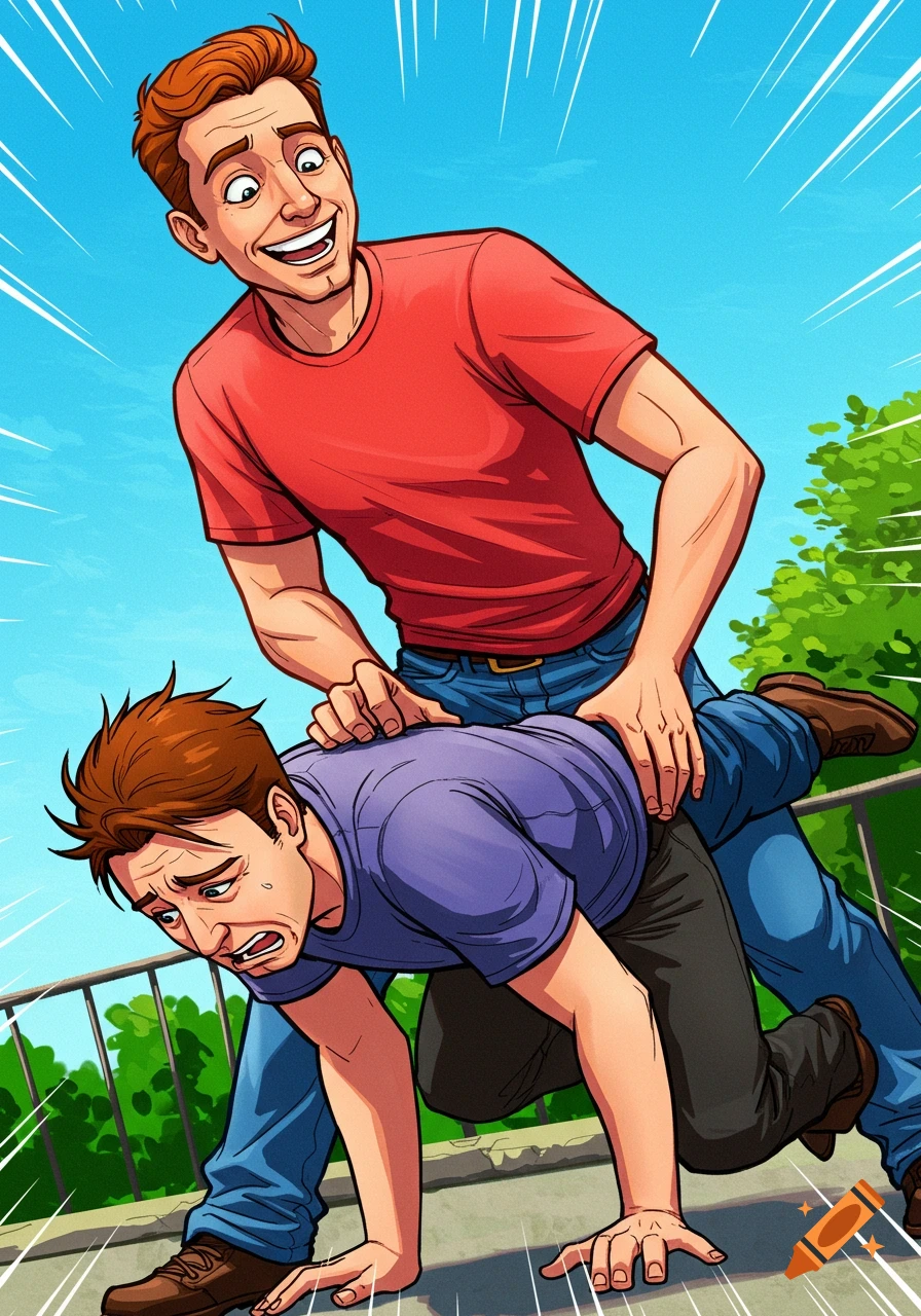 Man giving another man a wedgie on Craiyon