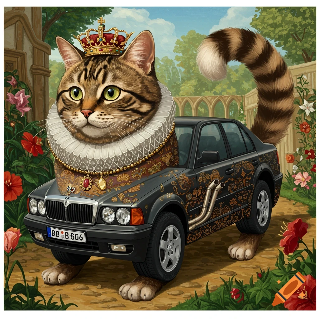 Royal Tudor cat car on Craiyon