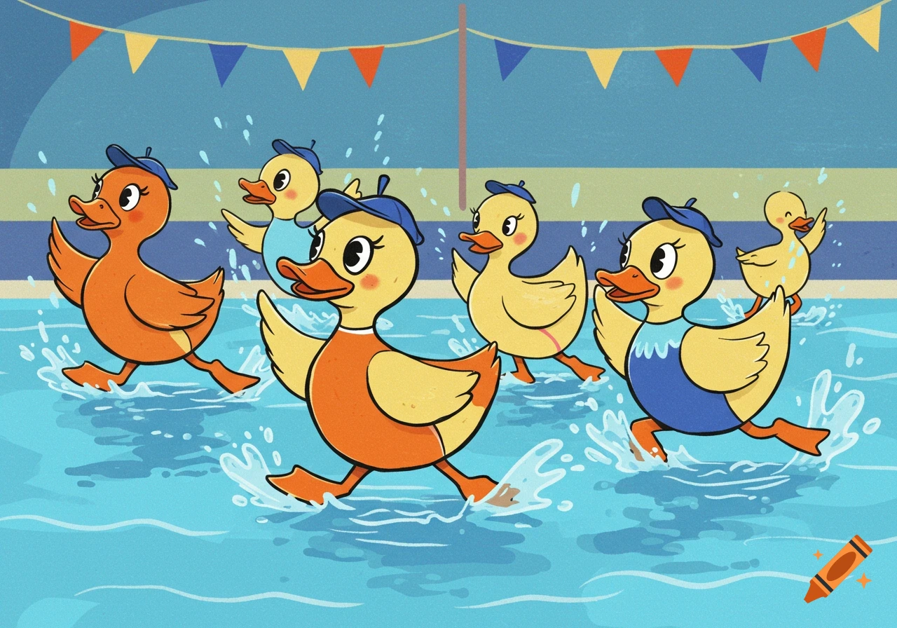 Ducks synchronized swimming cartoon on Craiyon