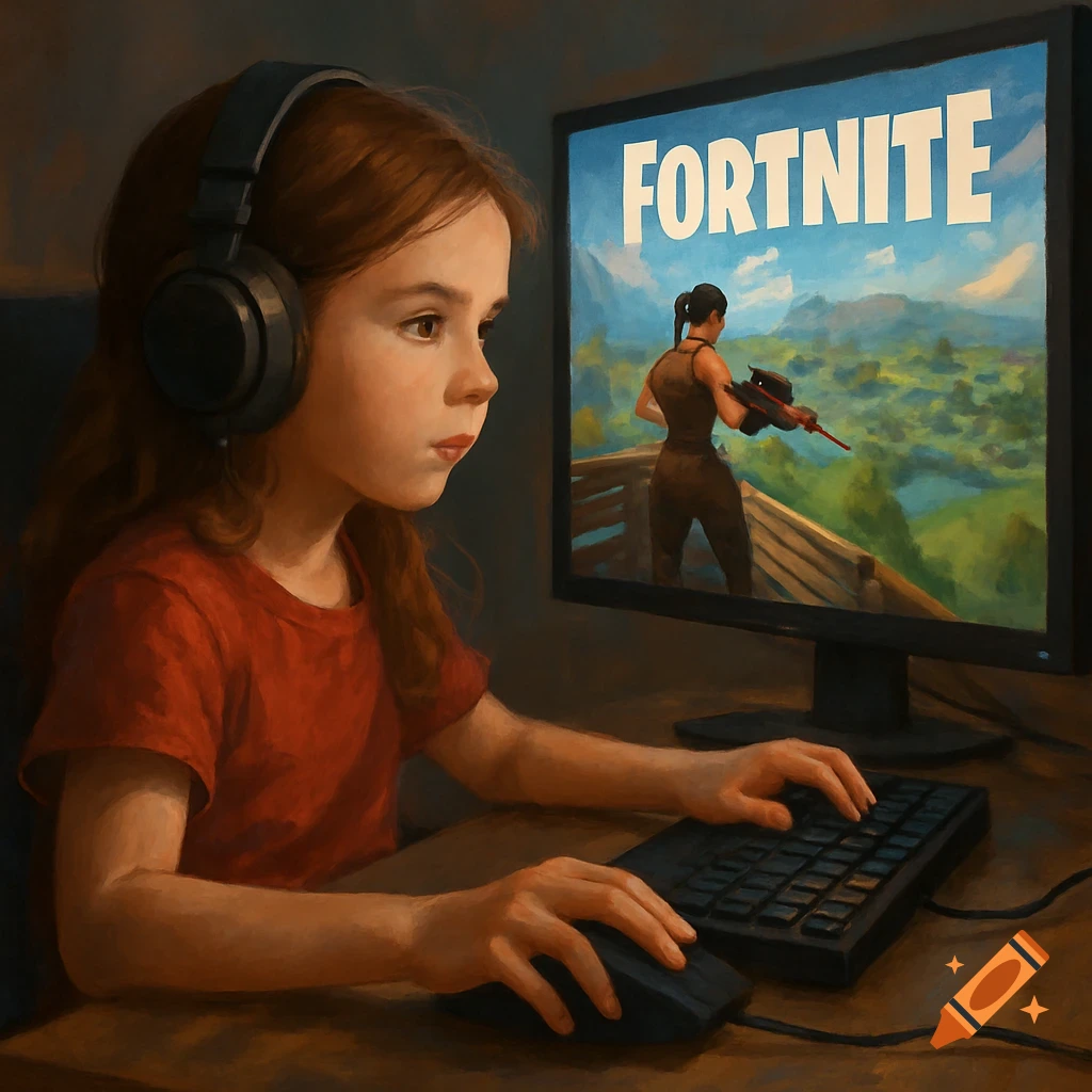 Fortnite characters stand with weapons under the game logo in a ...