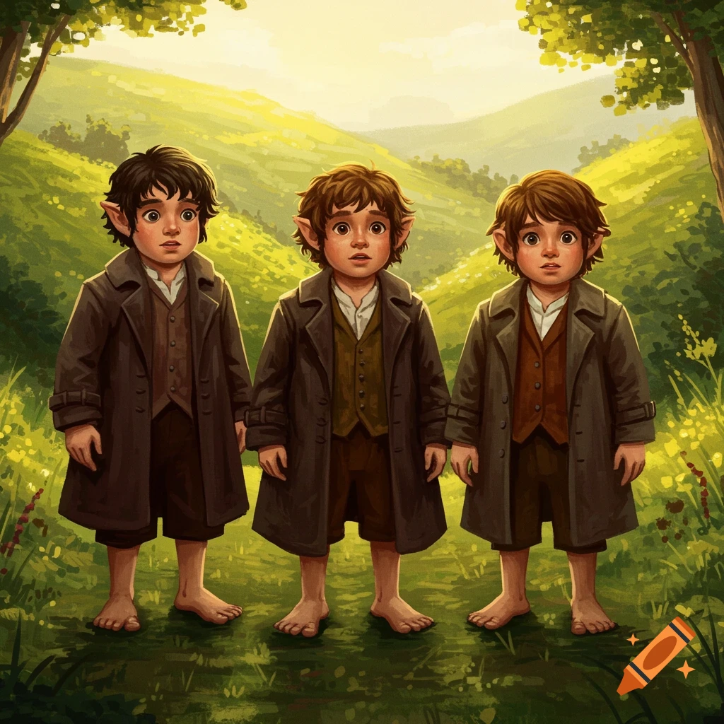 Three hobbits in a trench coat on Craiyon