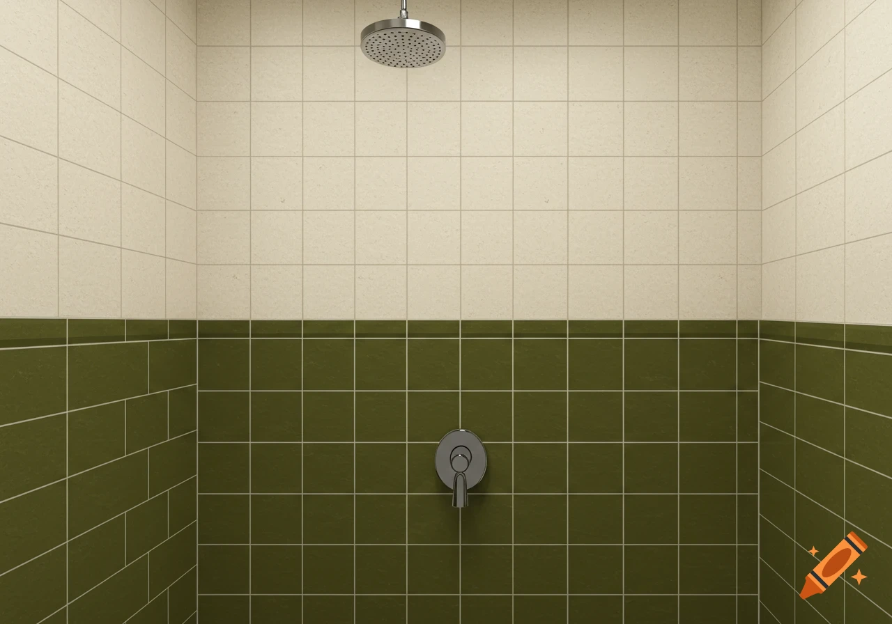 Shower with olive and ivory tile on Craiyon
