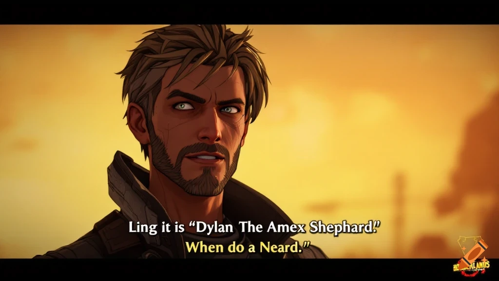 Borderlands character intro with Dylan “The Amex” Shephard on Craiyon
