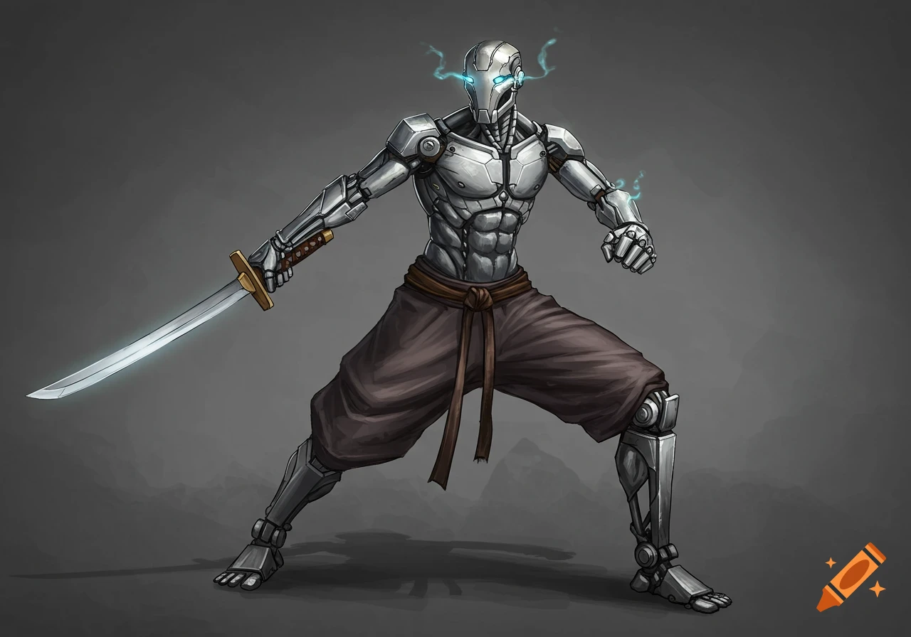 Warforged monk with armblade shortsword on Craiyon