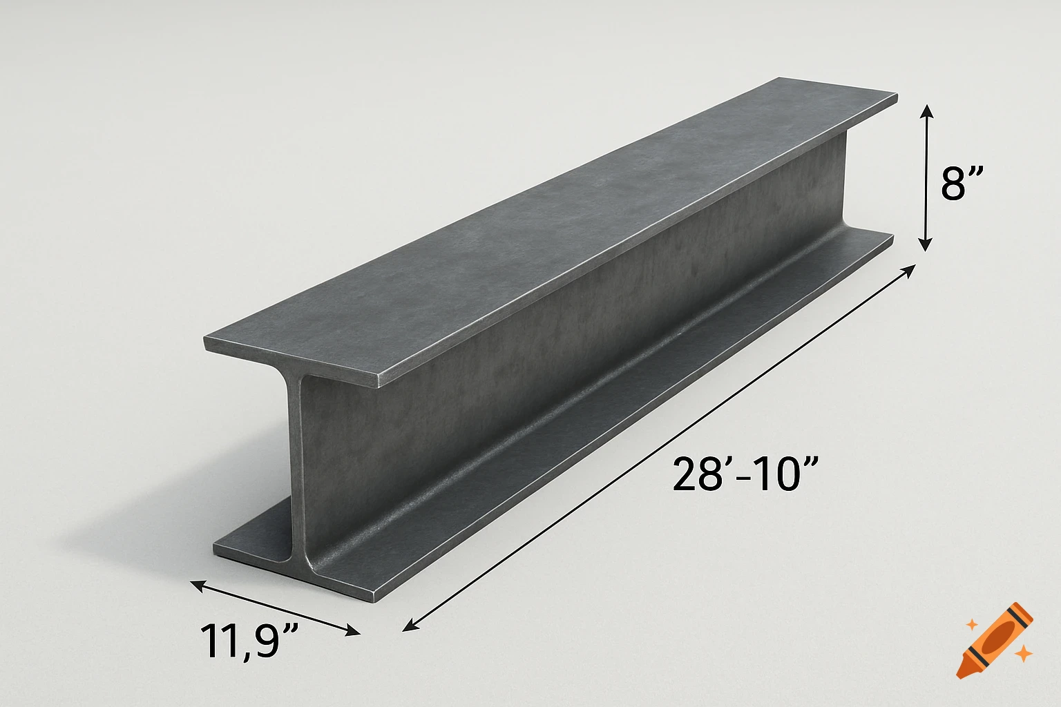 A steel I-beam with dimensions labeled. on Craiyon
