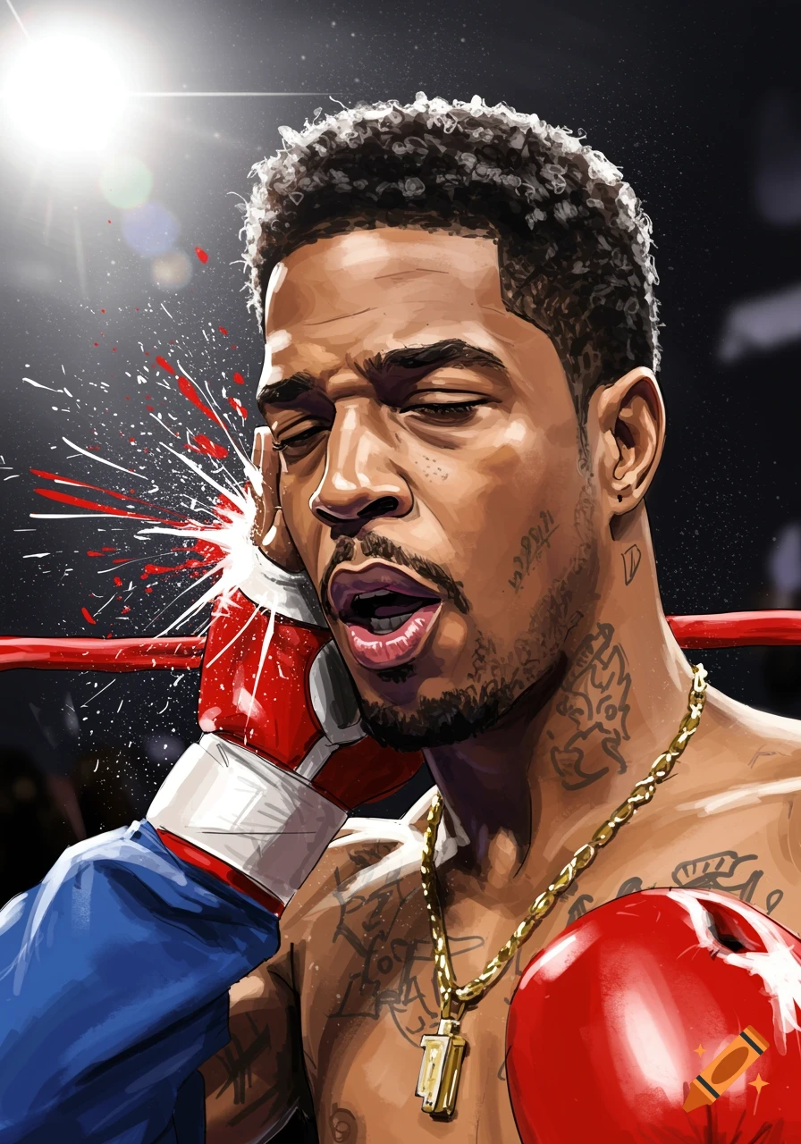 Comic book style illustration of a boxer being hit in the face, with ...