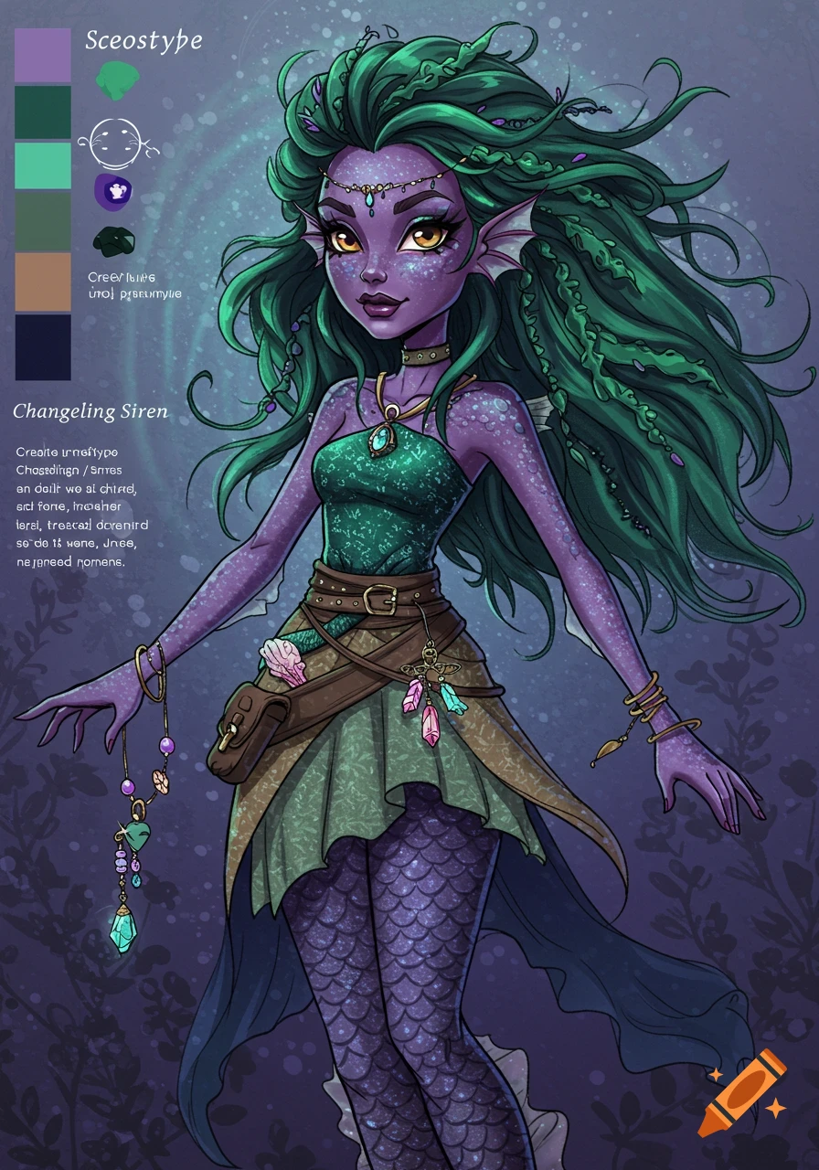Monster High changeling siren character with purple, blue, and green ...