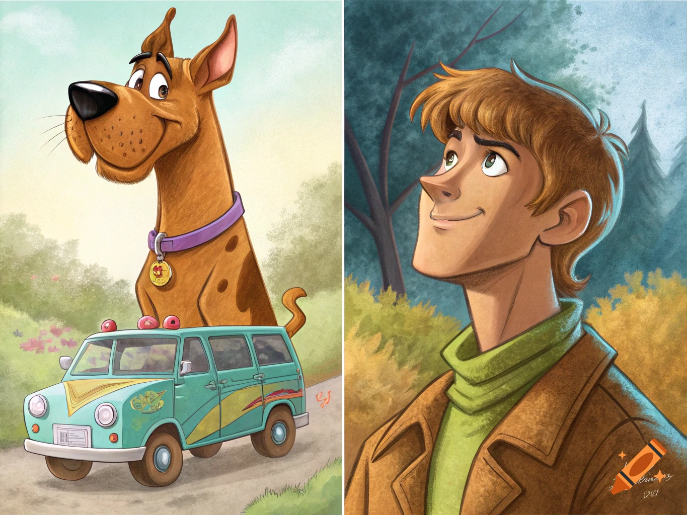 Cartoon illustration of Shaggy from Scooby-Doo dressed as Velma in a ...