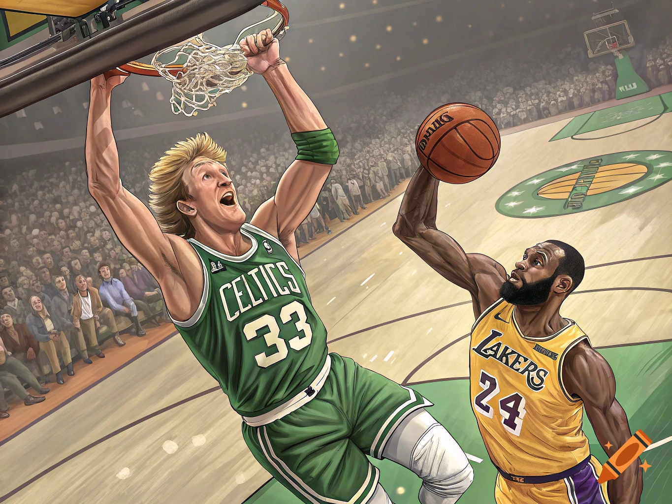 Young boy with Down Syndrome dunks a basketball during a game. on Craiyon