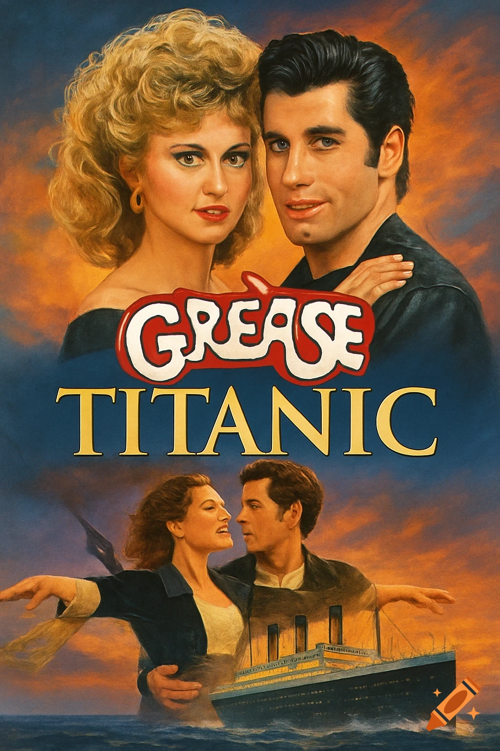 Movie poster combining Grease and Titanic, featuring characters from ...