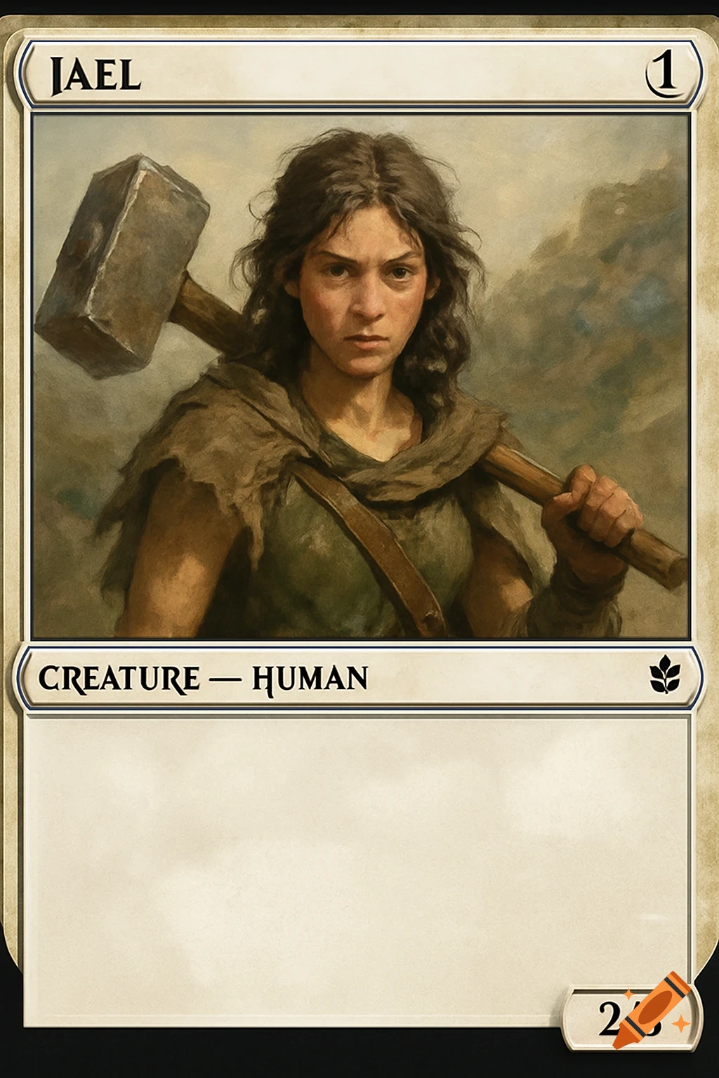 Fantasy illustration of a woman in rustic clothes holding a hammer ...