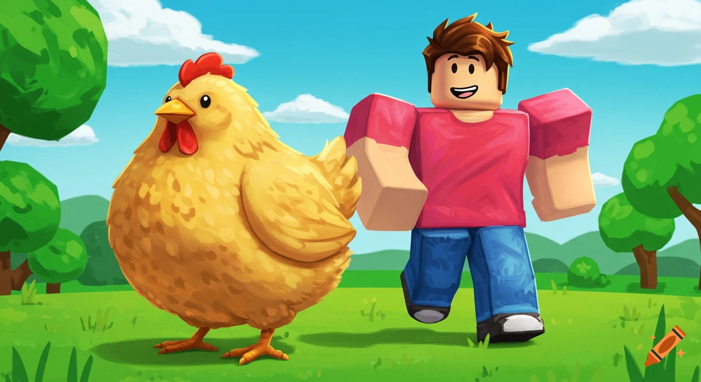 A Roblox character stands in a carrot garden in a drawing art style. on ...