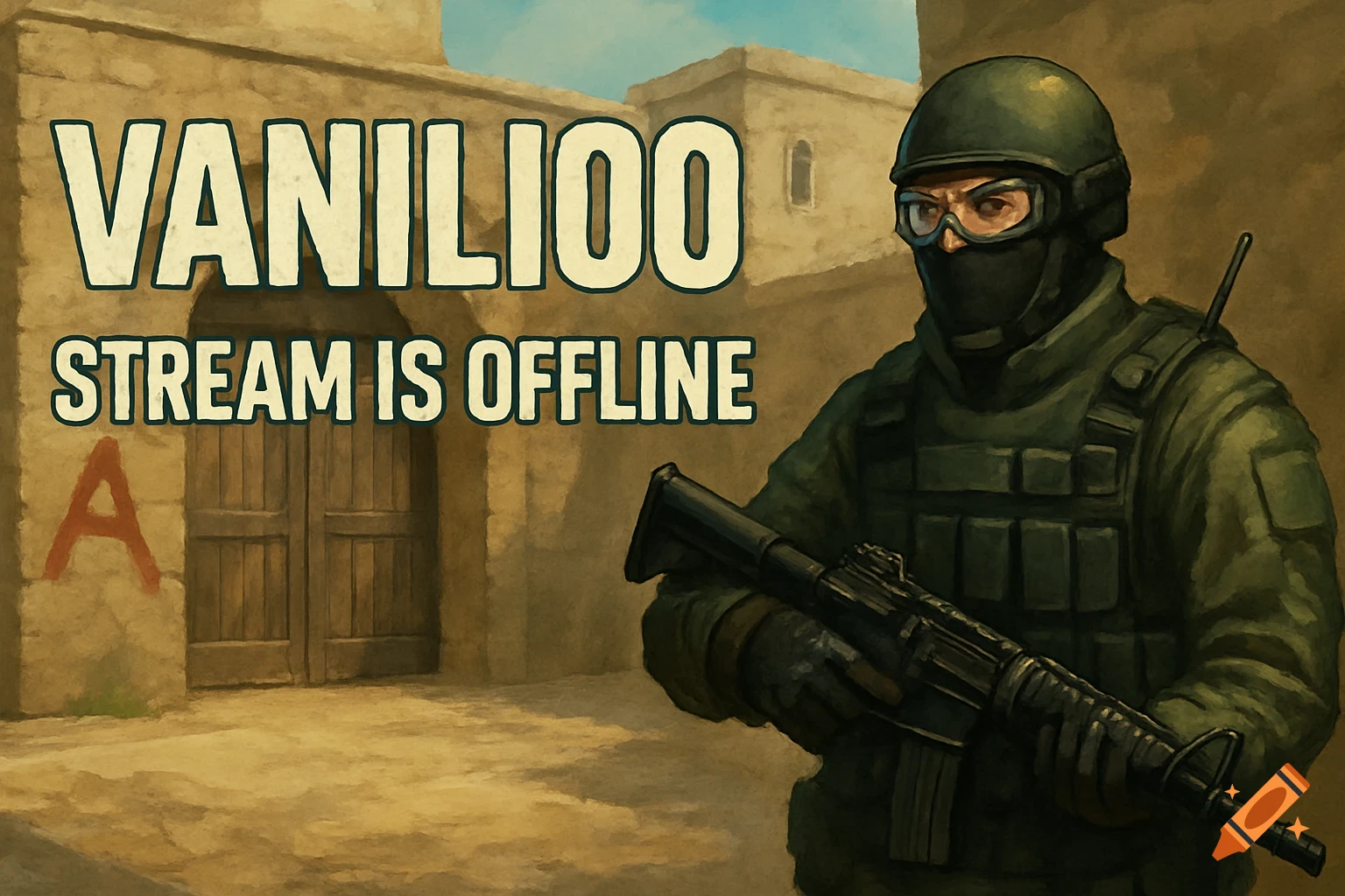 Counter-Strike themed offline stream banner for vanili00 on Craiyon