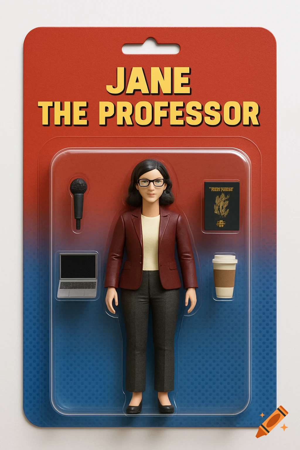 A social worker action figure of a blonde woman in a clear plastic ...