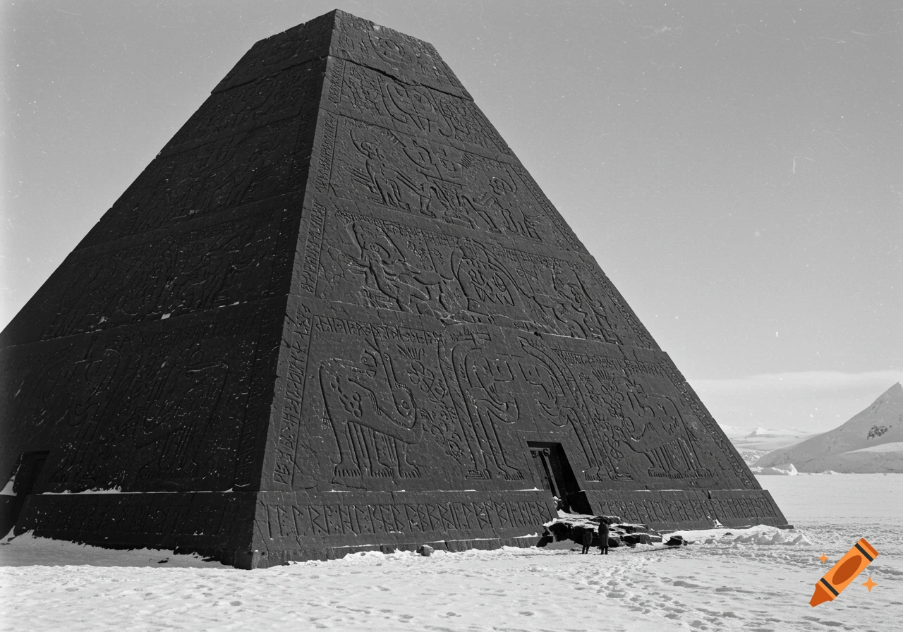 19th century photograph of an Antarctic basalt pyramid with Norse runes ...