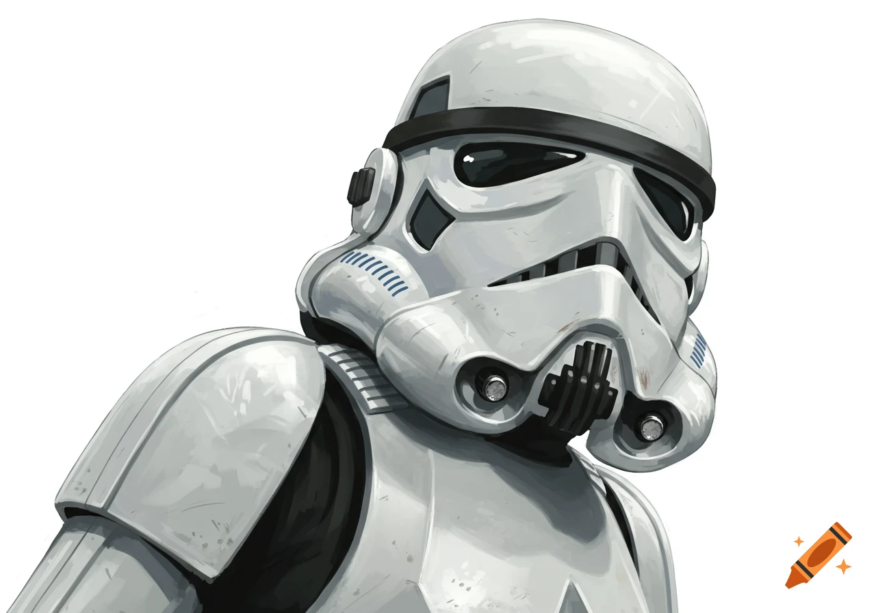 Close-up of a white armored stormtrooper with a helmet and visor ...