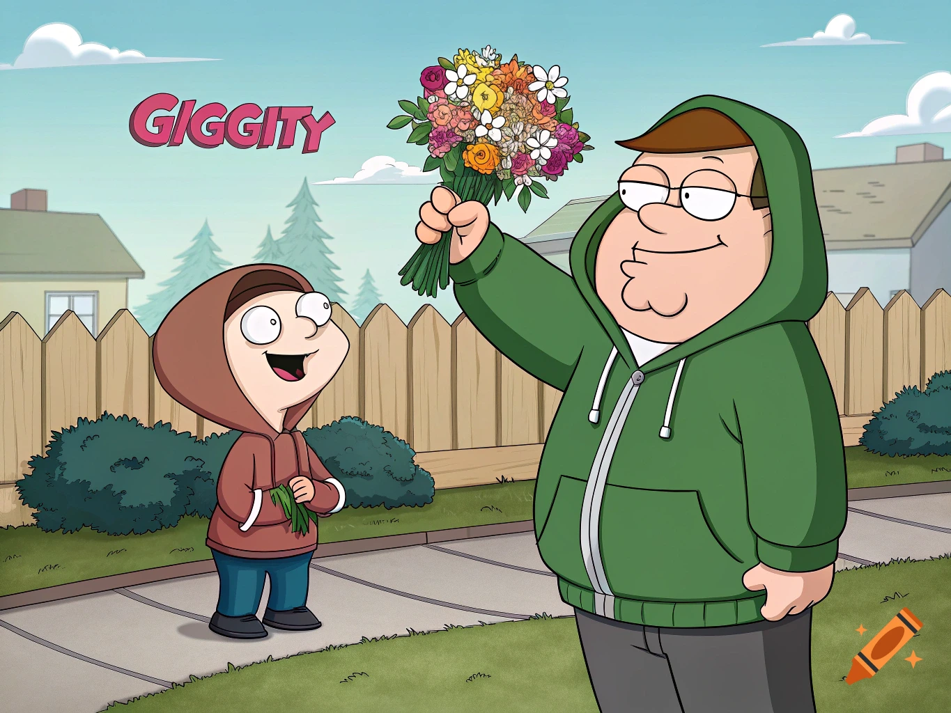 Cartoon character resembling Peter Griffin in boxing gear poses in a ...