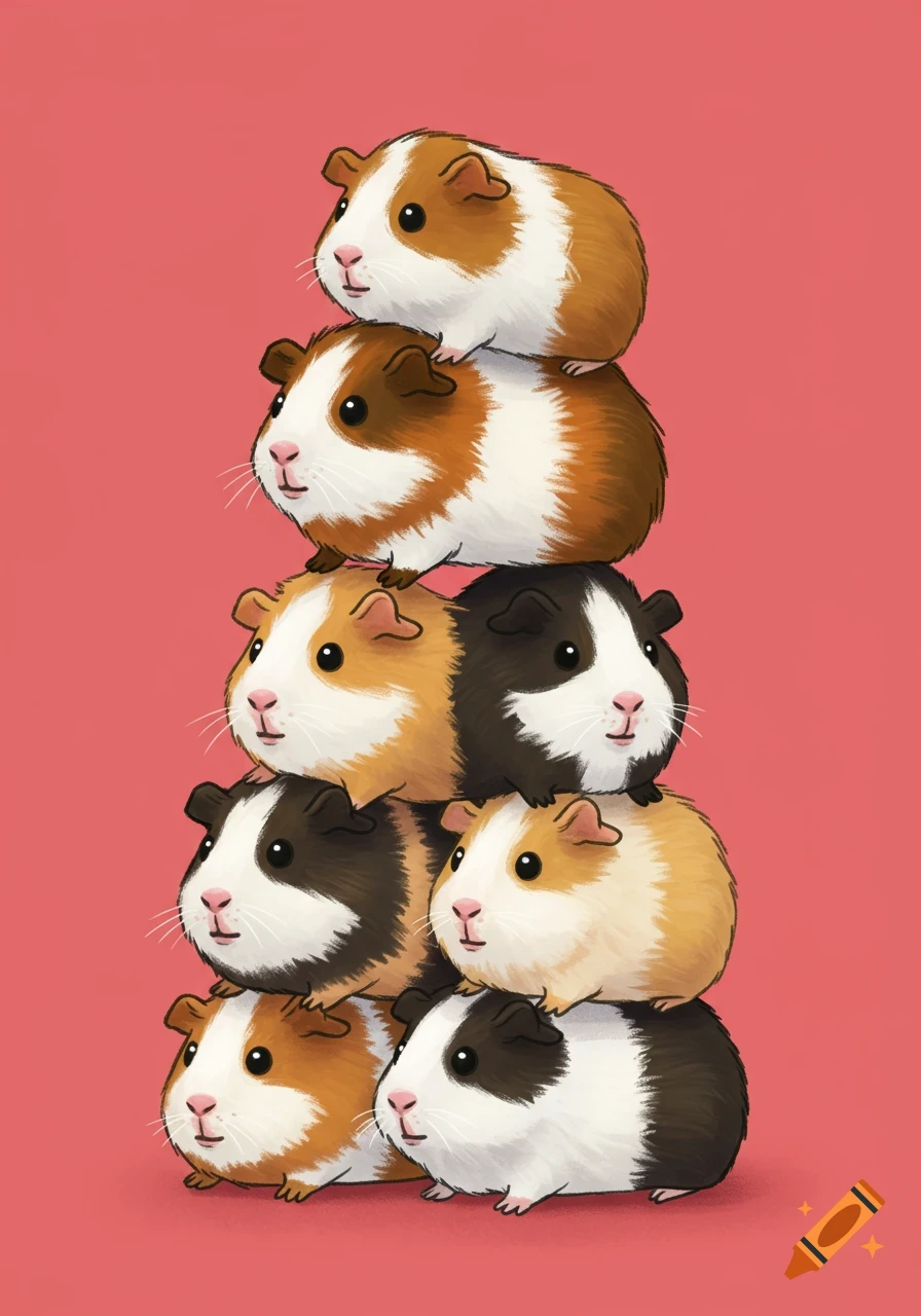 Drawing of two guinea pigs, one brown and one white, on a watercolor ...