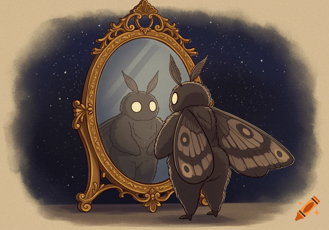 Cartoon Mothman reflection in ornate mirror on Craiyon