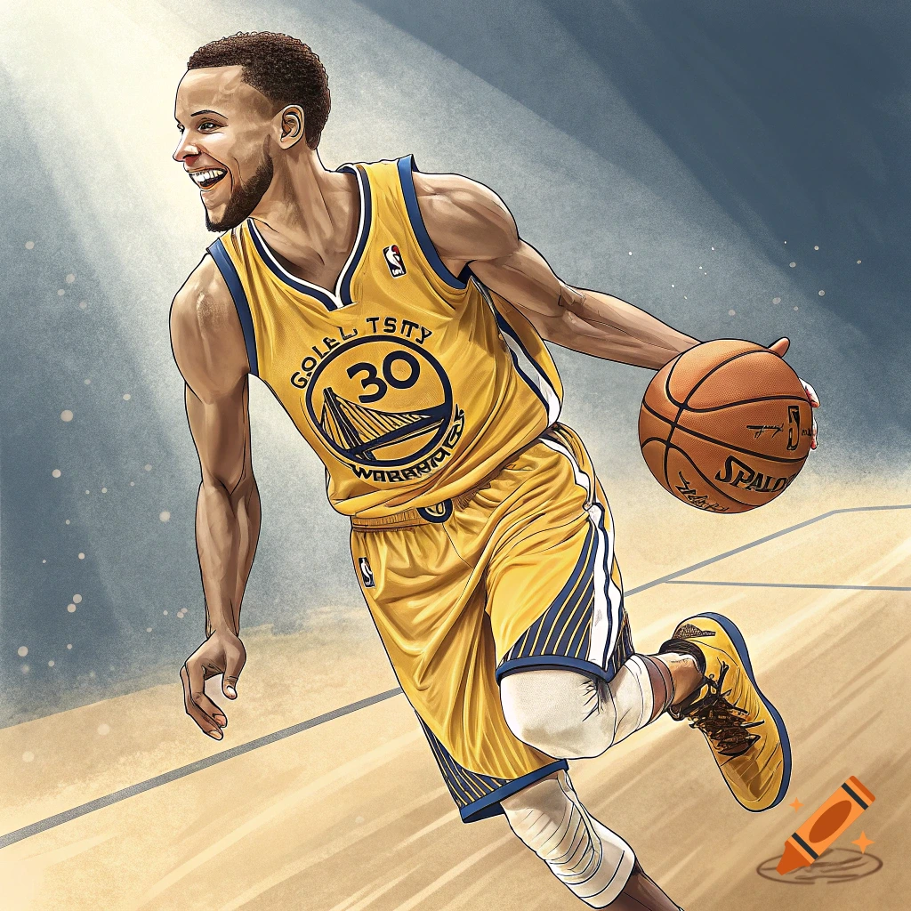 Illustration of Stephen Curry in a Golden State Warriors uniform on a ...