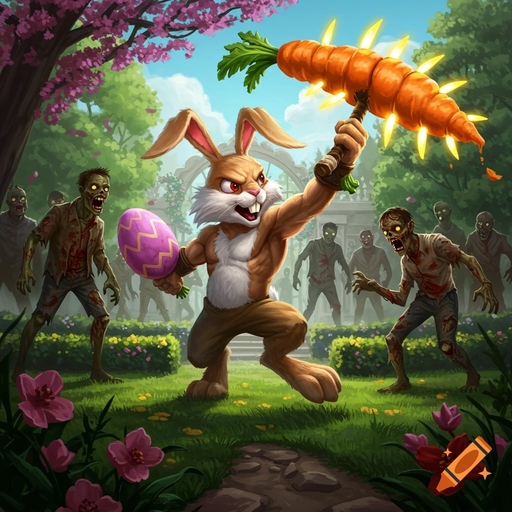 Muscular Easter Bunny Fights Zombie Horde With a Glowing Carrot and an ...