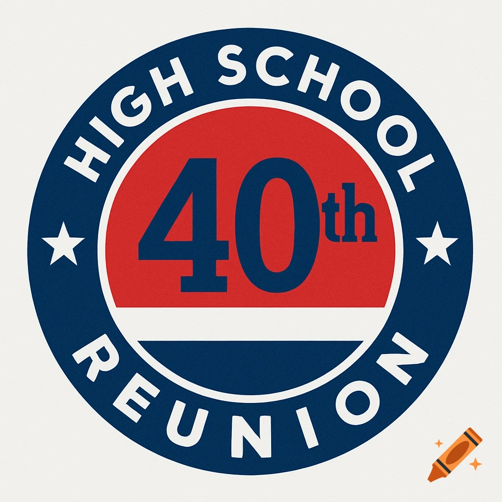 Red, white, and blue 40th high school reunion logo on Craiyon