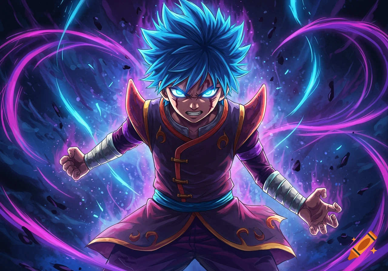Sasuke Uchiha from Naruto surrounded by purple lightning with an ...